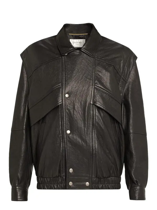 Saint Laurent Leather Bomber Jacket - Noir