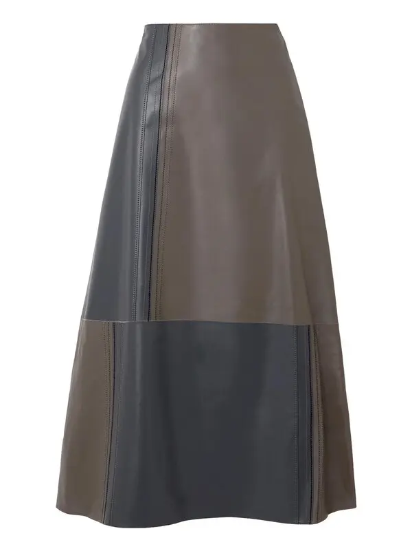 JOSEPH Cezanne Paneled Leather Midi Skirt - Gray