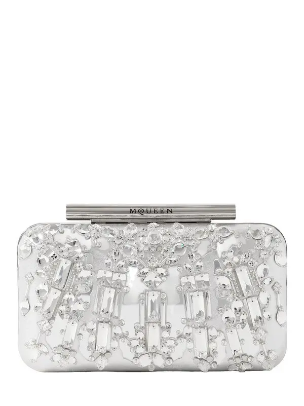 Alexander McQueen T-bar Crystal-embellished Metallic Leather Clutch - Silver