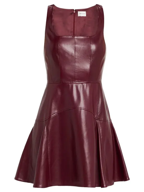 MILLY Square-neck Vegan Leather Mini Dress - Deep Burgundy