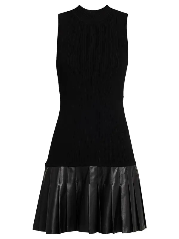 MILLY Sleeveless Vegan Leather-hem Mini Dress - Black