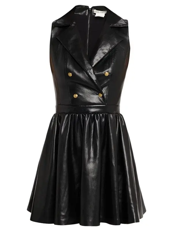 Alice + Olivia Emmy Vegan Leather Mini Dress - Black