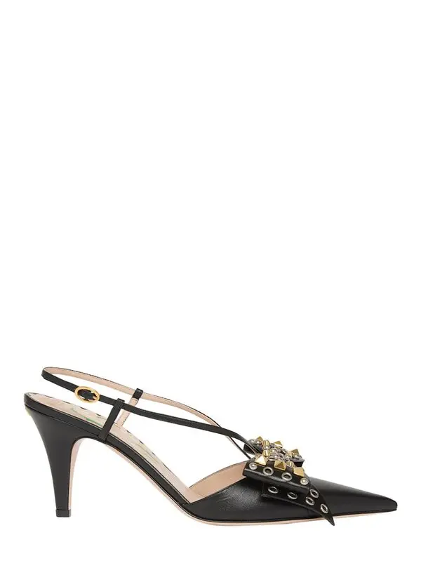 Valentino Garavani Bowow Studded Leather Slingback Pumps - Nero
