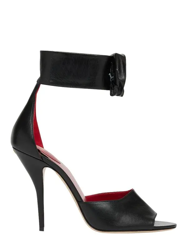 Valentino Garavani Embellished Rose Leather Sandals - Black