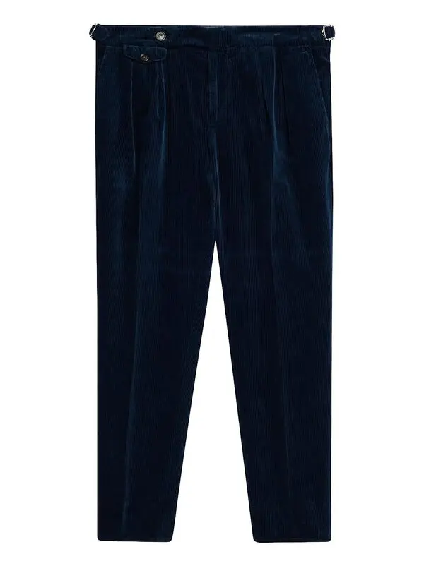 Brunello Cucinelli Cotton Corduroy Waist-tab Pleated Pants - Navy