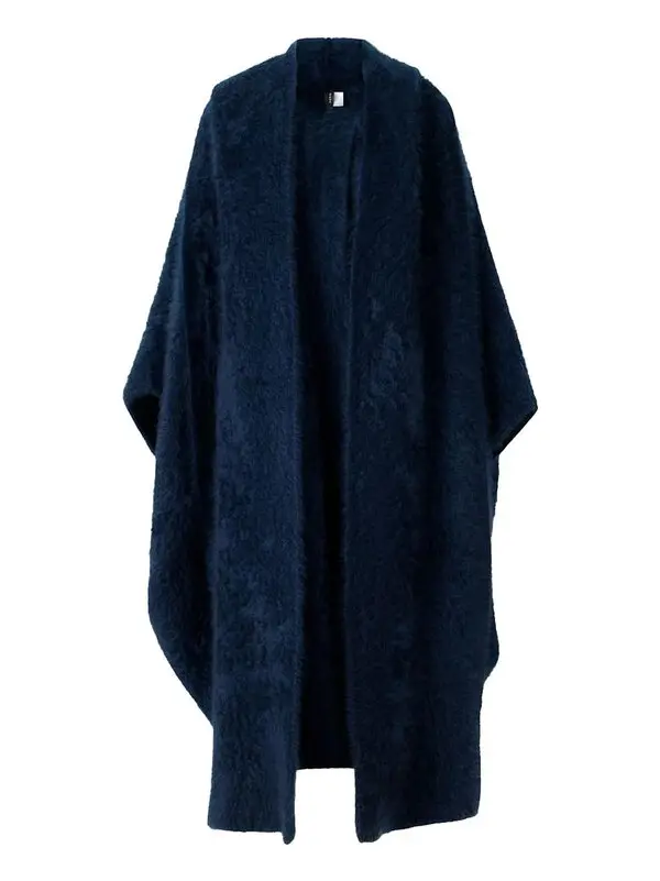 Akris Brushed Cashmere Hooded Cape Coat - Navy