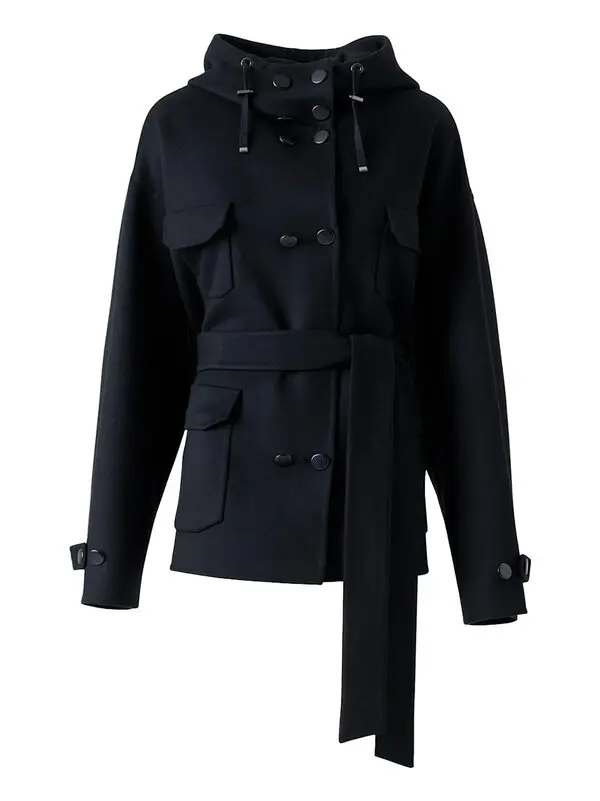 Akris Donna Belted Cashmere Parka Jacket - Black