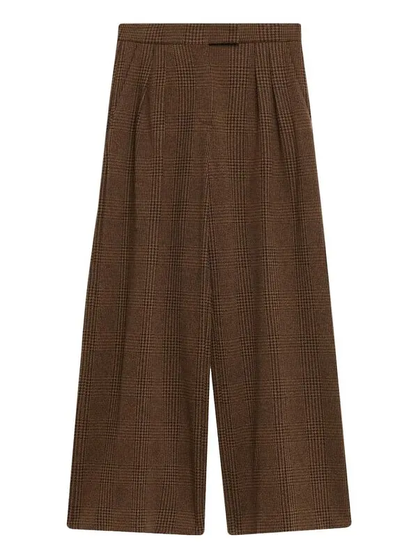 Max Mara Check Wool Pleated Wide-leg Trousers - Brown