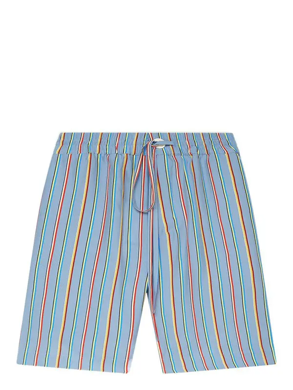 THE ELDER STATESMAN Jacquard Stripe Silk Ball Shorts - Dusty Blue