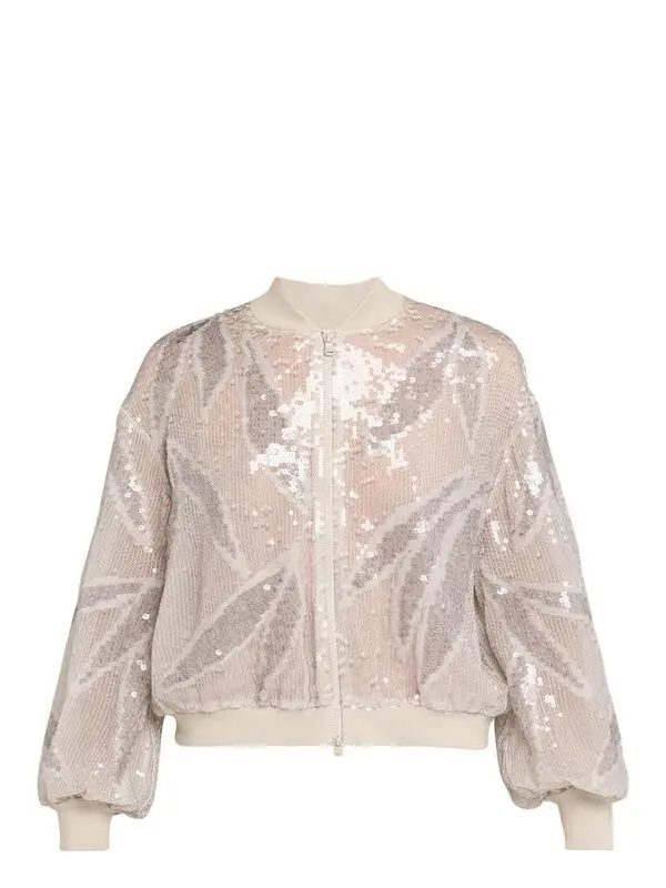 Brunello Cucinelli Sequined Silk Organza Bomber Jacket - Natural