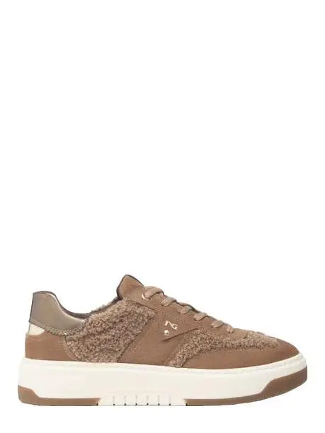 NEROGIARDINI Faux Shearling Trim Sneakers - Brown Teddy