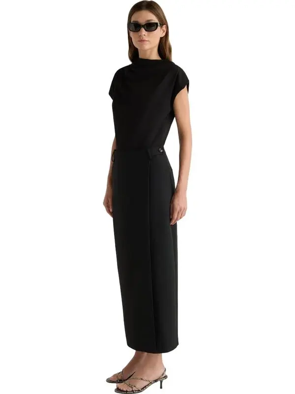 Modern Citizen Kenny Asymmetrical Neck Tee With Pleated Detailing - Black