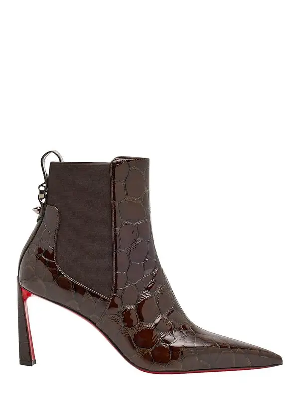 CHRISTIAN LOUBOUTIN Croc-embossed Patent Leather Booties - Brown