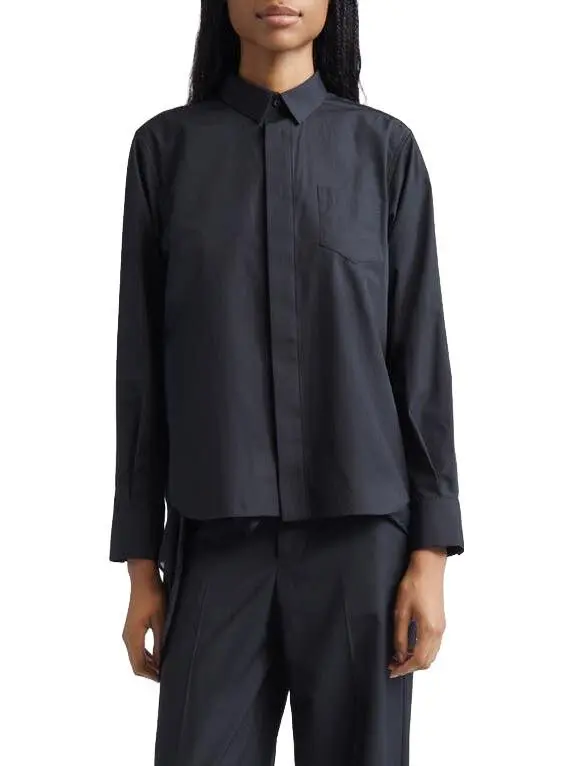 Sacai Mixed Media Poplin And Satin Button-up Shirt - Black