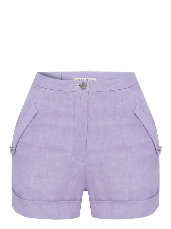 JENDUE Amara Denim Linen Shorts - Purple
