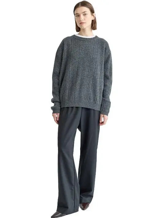 Almina Concept Ribbed Wool Crewneck Sweater - Grey