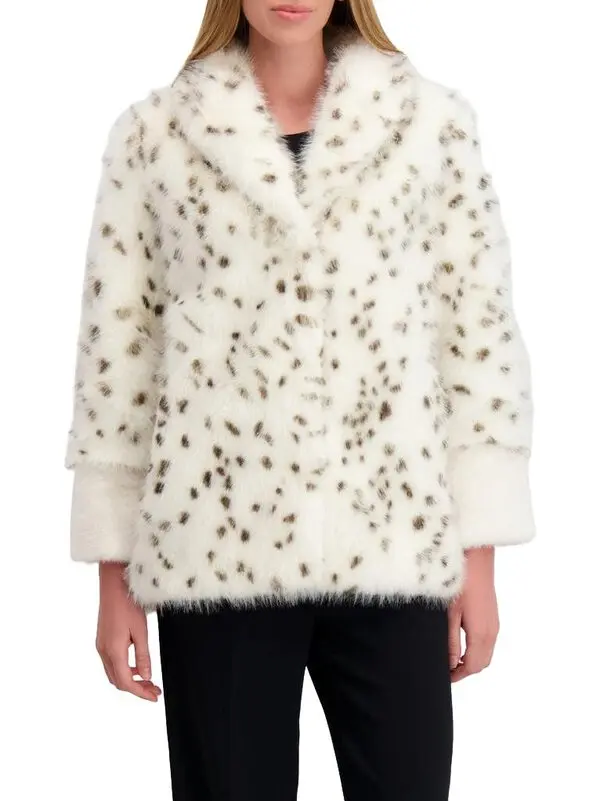 LYLA GRANT Faux Fur Fox And Mink Jacket - White/black Spotted