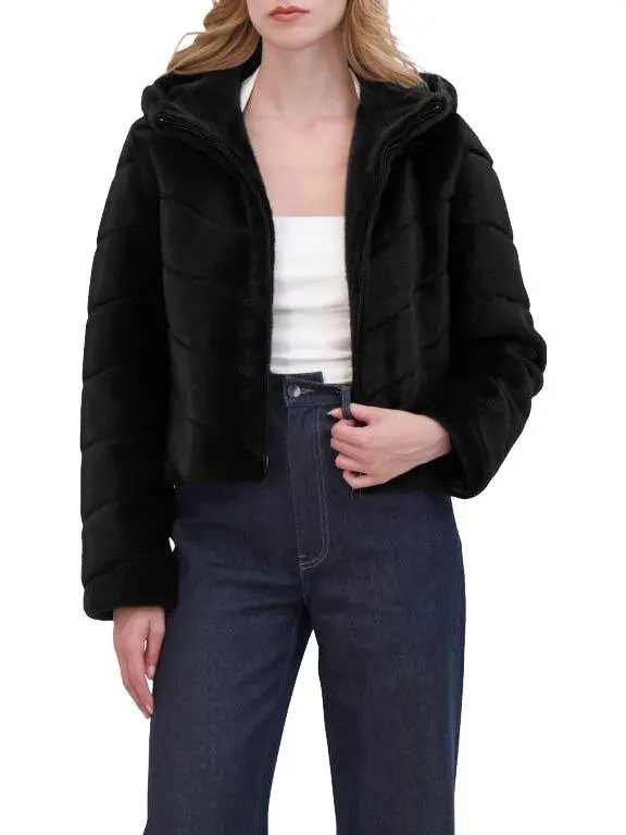 LYLA GRANT Fur-free Mink Hooded Jacket - Black