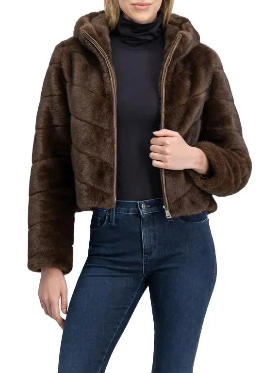 LYLA GRANT Fur-free Mink Hooded Jacket - Brown