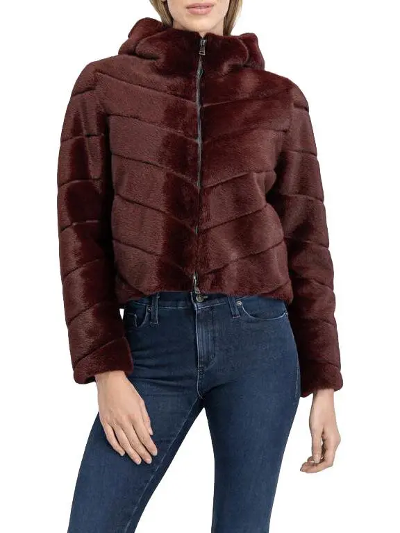 LYLA GRANT Fur-free Mink Hooded Jacket - Wine