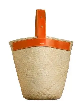 LASTELIER Borneo Leather And Straw Bucket Bag - Orange