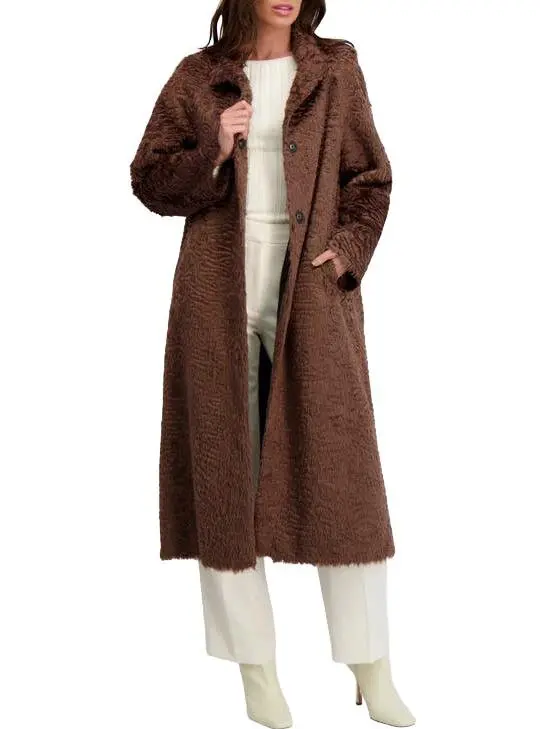 LYLA GRANT Faux Fur Lamb Long Coat - Brown