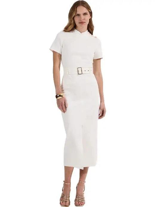 Karen Millen Belted Ponte Midi Dress - Ivory