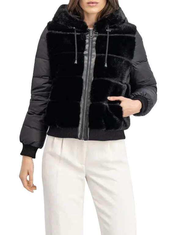 LYLA GRANT Fur-free Mink Hooded Jacket - Black/black