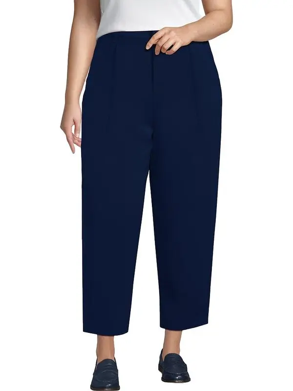 LANDS' END Crepe High Rise Pleated Barrel Leg Ankle Pants - Deep Sea Navy