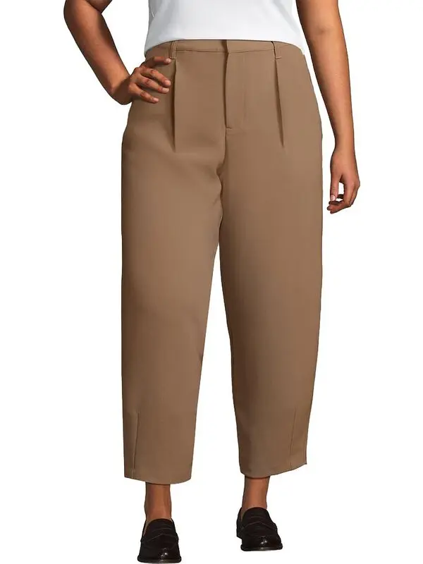 LANDS' END Crepe High Rise Pleated Barrel Leg Ankle Pants - Honey Beige