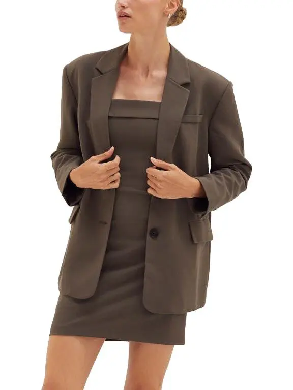 CRESCENT Oversized Single-breasted Blazer - Brown Grey