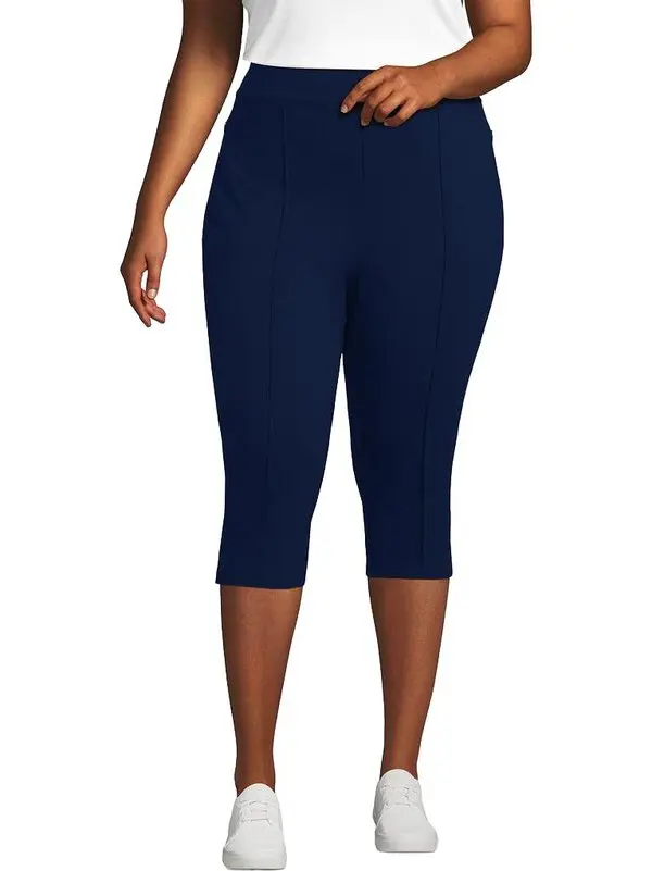 LANDS' END Starfish High Rise Pintuck Capri Pants - Deep Sea Navy