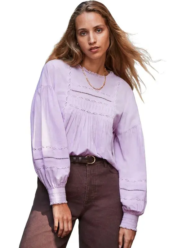 RO&ZO Lace Insert Blouse - Lilac