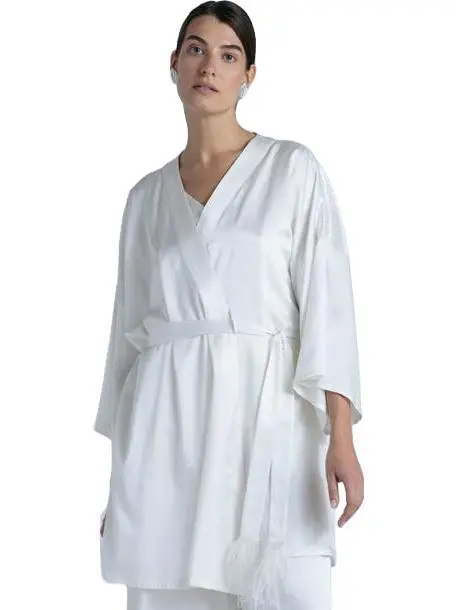 ALAS Silk 3/4 Sleeve Dressing Gown - Milk White