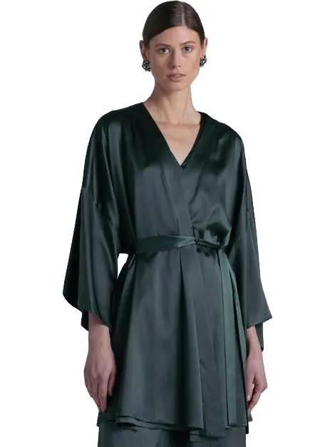 ALAS Silk 3/4 Sleeve Dressing Gown - Rich Green