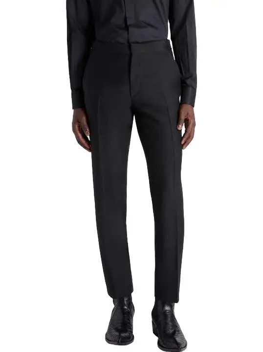 TOM FORD Flat Front Fine Wool & Silk Barathea Trousers - Naa Black