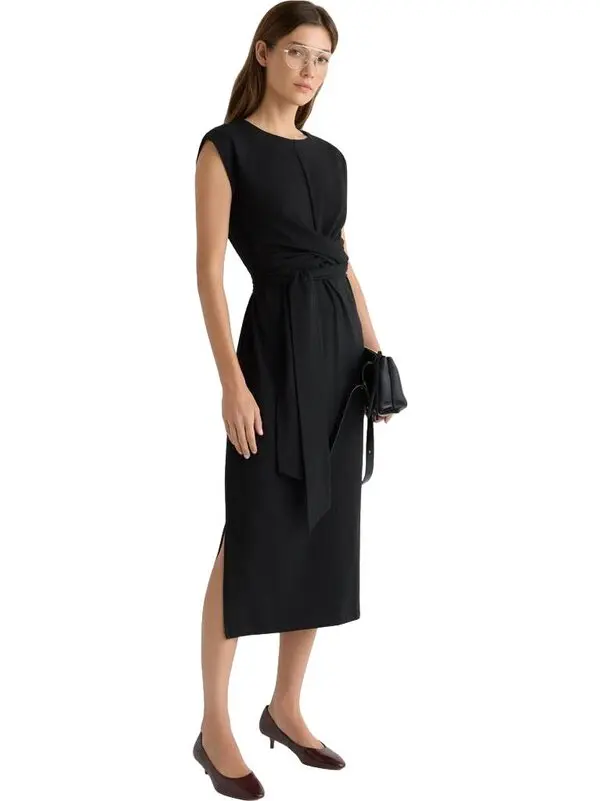Modern Citizen Organic Cotton Tie Front Midi Dress - Black
