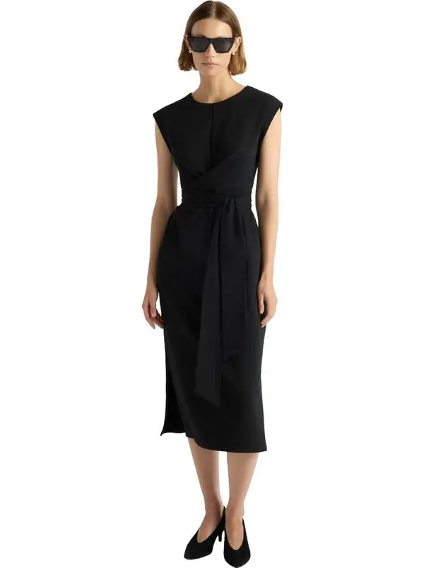 Modern Citizen Fei Tie-front Organic Cotton Midi Dress - Black