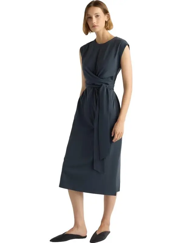 Modern Citizen Tie-front Organic Cotton Dress - Dark Maritime