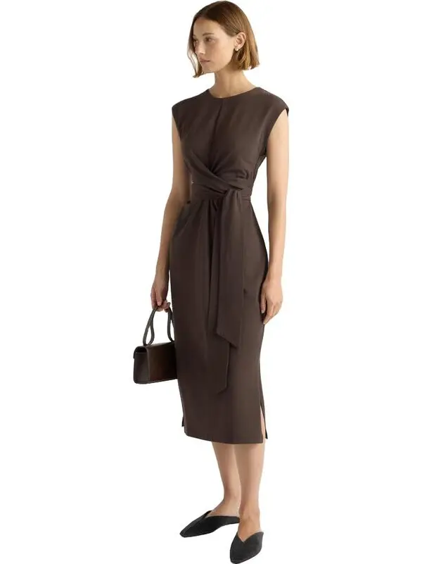 Modern Citizen Organic Cotton Tie Front Midi Dress - Dark Truffle