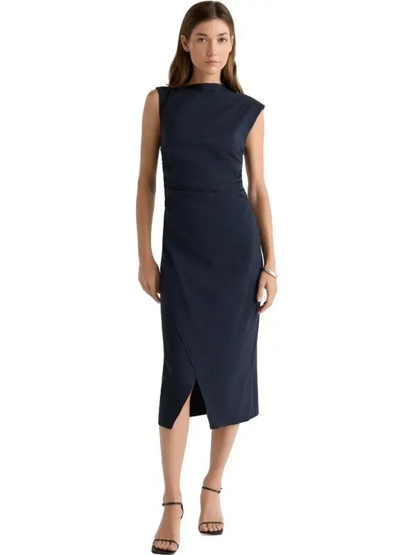 Modern Citizen Manon Asymmetric Neck Ruched Dress - Navy
