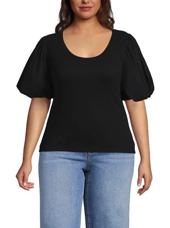 LANDS' END Drapey Rib Puff Sleeve Top - Black