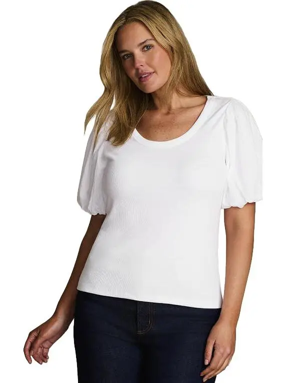 LANDS' END Drapey Rib Puff Sleeve Top - White