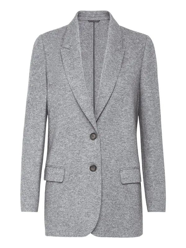 Brunello Cucinelli Cashmere Jersey Notched Lapel Blazer - Grey