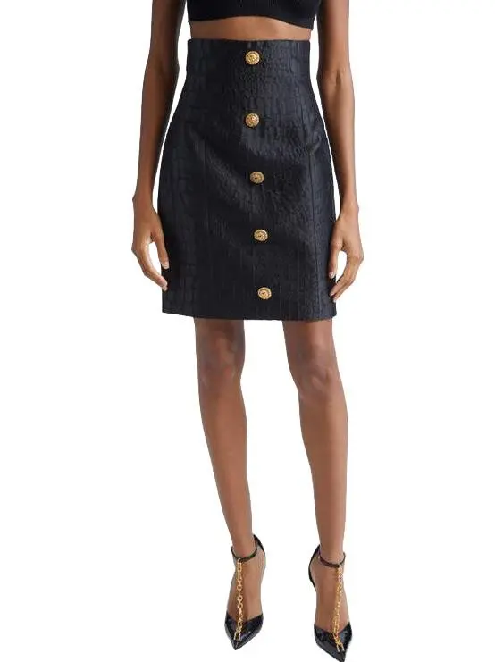 Balmain High-waist Crocodile Jacquard Skirt - Black