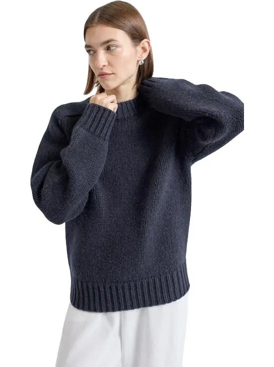 Almina Concept Knit Wool Crewneck Sweater - Dark Navy