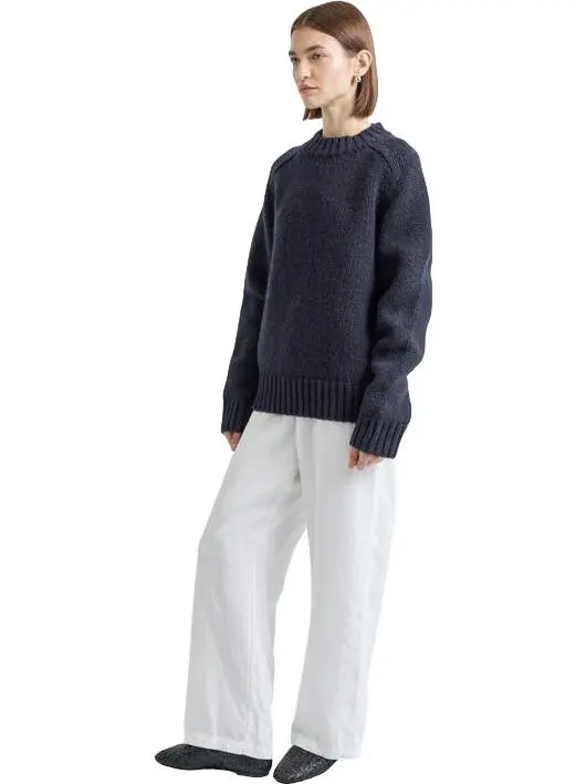 Almina Concept Knit Wool Crewneck Sweater - Dark Navy