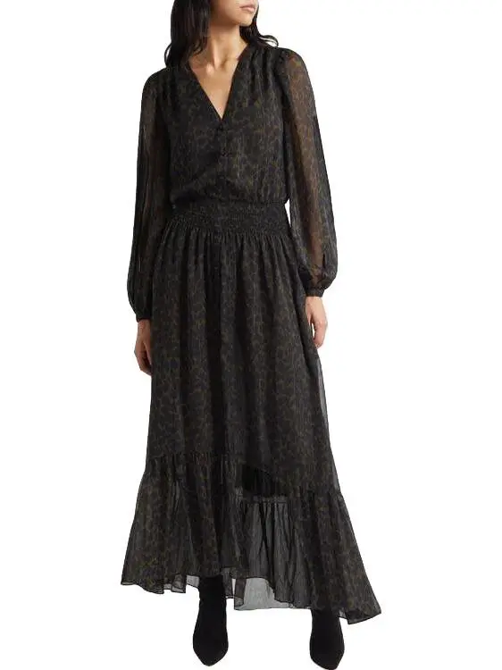 Ramy Brook Metallic Belted Maxi Dress - Black /deep Olive Foliage