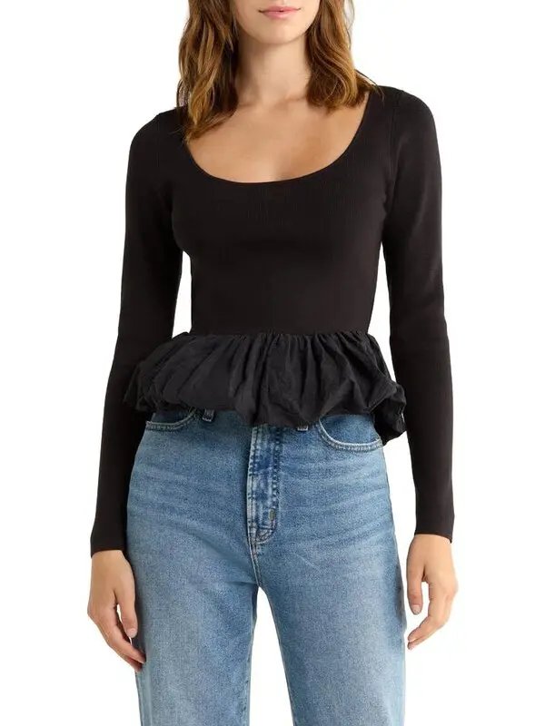 Rails Tillie Bubble Hem Rib Top - Black