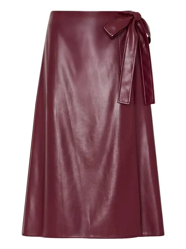 MILLY Vegan Leather Bow Midi Skirt - Deep Burgundy